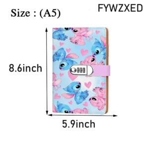 FYWZXED Stitch Leather Combination Lock Notebook Stitch Lover Gifts Stitch is My Spirit Animal Combination Lock Notebook Movies Lover Gift Birthday Gifts for Women Men (2)