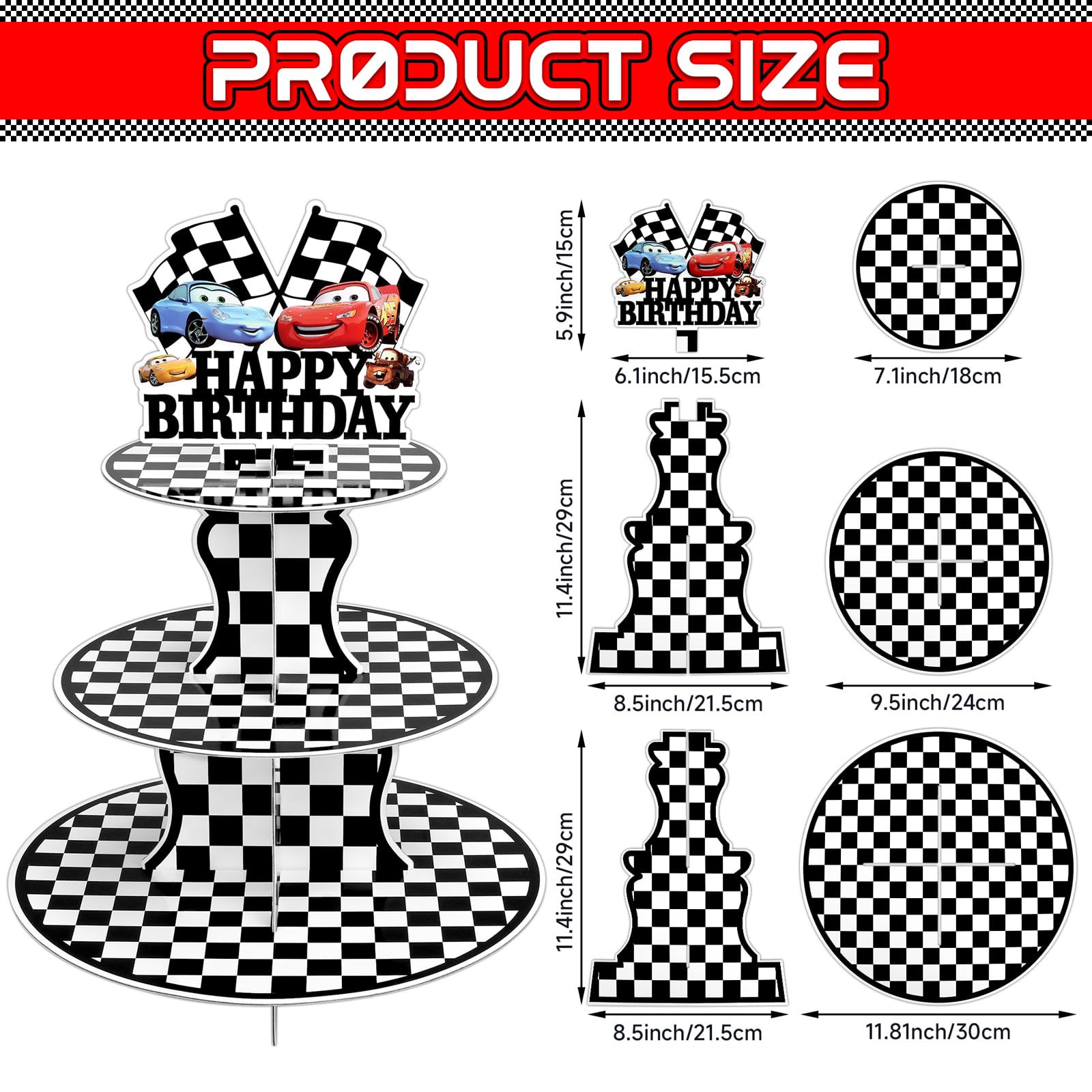 BACUTHY 2 Pack Race Car Cupcake Stands Birthday Party Supplies, Two Fast Cars Decorations Truck Theme Favors - 3 Tier Cardboard Cup Cake Holder Tower