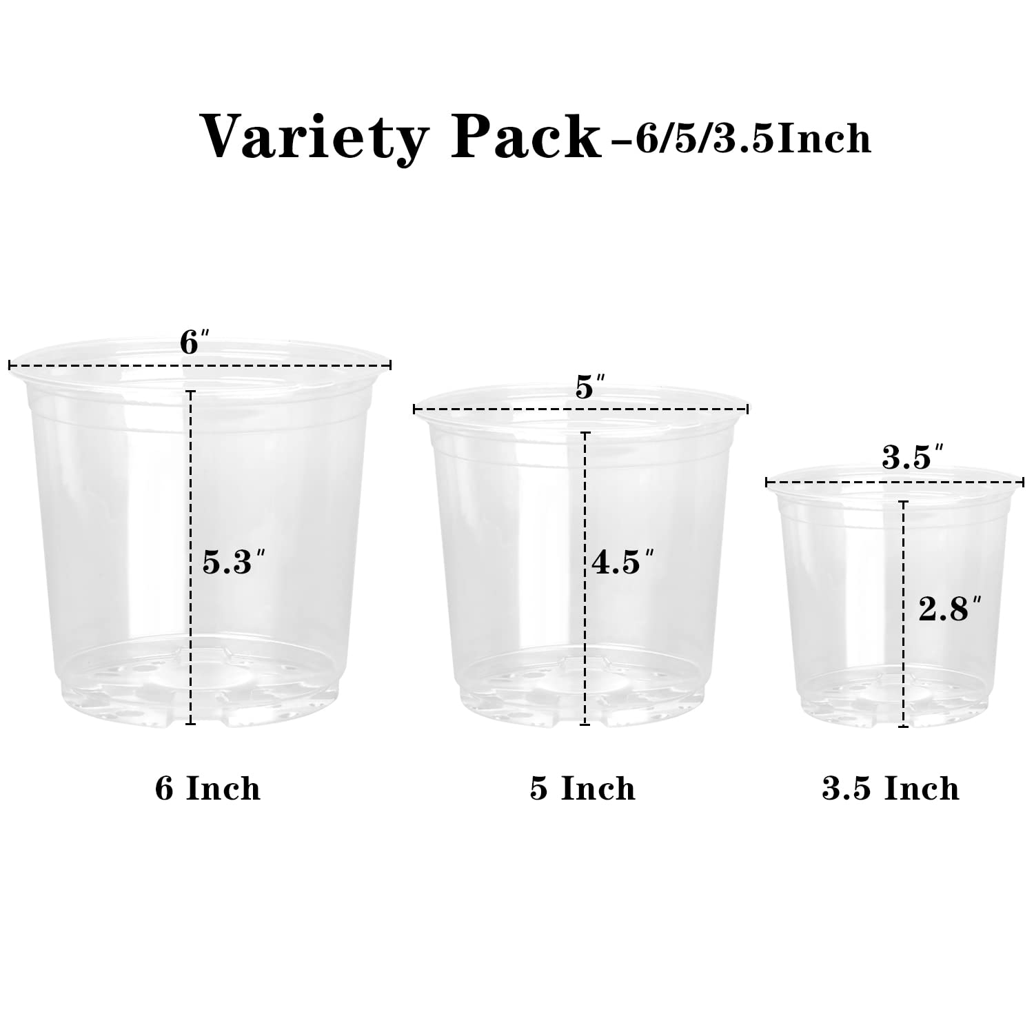 OUPSAUI 21 Pack 3.5/5/6 Inch Clear Nursery Pots for Plants, Clear Plant Pots with Drainage Holes, Flexible Plastic Nursery Pots Variety Pack, Seedling Planter Seed Starter Pots(3.5+5+6 Inch)