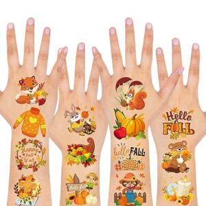 HOWAF 96 Pieces Fall Temporary Tattoos,48 Styles Fall for Jesus Temporary face Tattoos Stickers for girls boys,Thanksgiving Harvest Fake Tattoos with turkeys,pumpkins,maple leaves for Happy Fall party