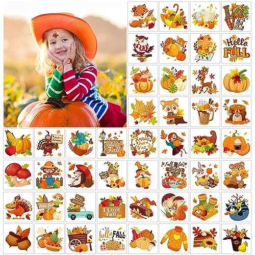 HOWAF 96 Pieces Fall Temporary Tattoos,48 Styles Fall for Jesus Temporary face Tattoos Stickers for girls boys,Thanksgiving Harvest Fake Tattoos with turkeys,pumpkins,maple leaves for Happy Fall party