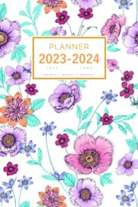 planner july 2023-2024 june: 6x9 medium notebook organizer with hourly time slots | beautiful flower garden design white