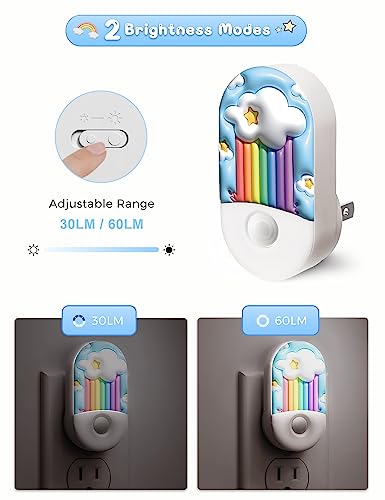 Rainbow Night Light, LOHAS[2 Pack] Plug in Night Light for Kids, 0.6W LED Dusk to Dawn Sensor Cute Nursery Gift, Daylight White 5000K, 30/60LM Nightlight for Baby Children Boy Toddler Decoration