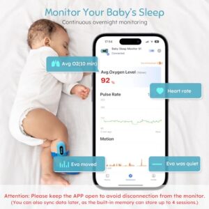 Babytone Baby Oxygen Monitor, Baby Sleep Monitor, Tracking Avg O2, Pulse Rate and Movement for Infant, Wearable Foot Monitor with Bluetooth and APP, for 0-36 Months Newborn's Sleep (New Sock Version)