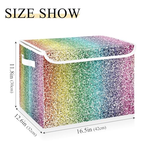 Krafig Rainbow Glitter Decorative Storage Box with Lid Large Bins Baskets Foldable Cube Organizer Collapsible Containers for Organizing, Toy, Home, Shelf, Closet