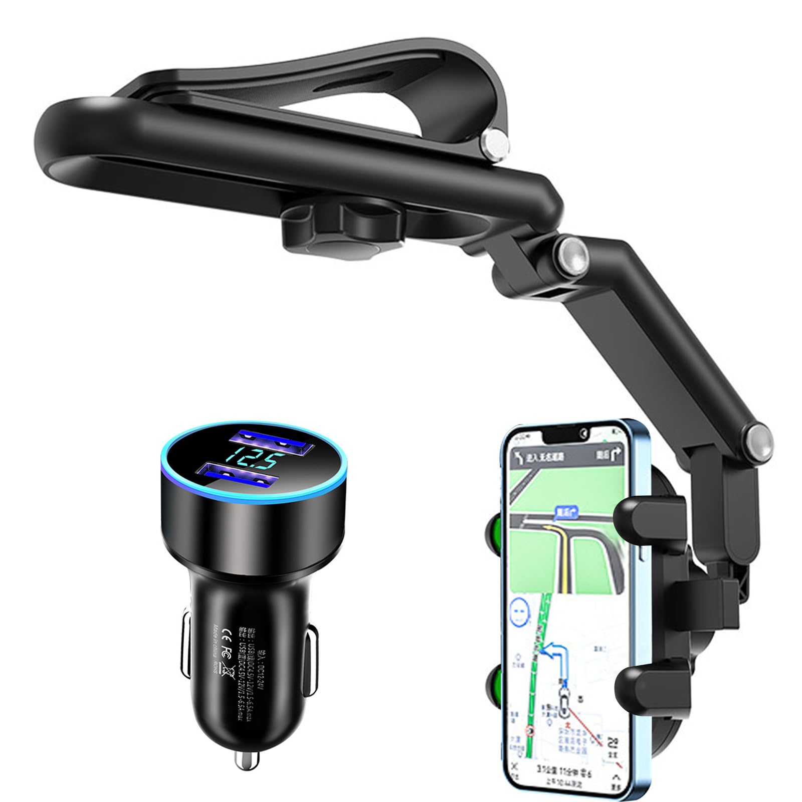 Phone Mount for Car,Rearview Mirror Phone Mount Holder for Car,Car sun visor phone holder,[2023 Flagship]Rotatable and Retractable Car Phone Holder,Works on all iPhone and Android smartphones