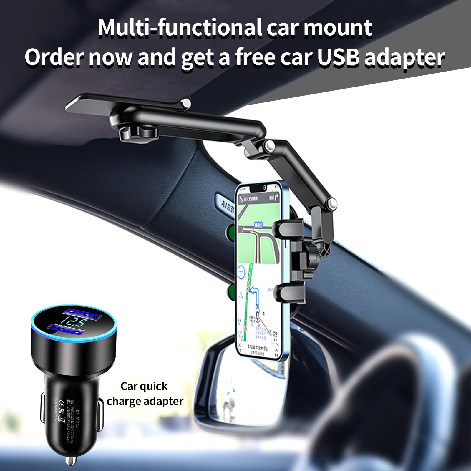 Phone Mount for Car,Rearview Mirror Phone Mount Holder for Car,Car sun visor phone holder,[2023 Flagship]Rotatable and Retractable Car Phone Holder,Works on all iPhone and Android smartphones