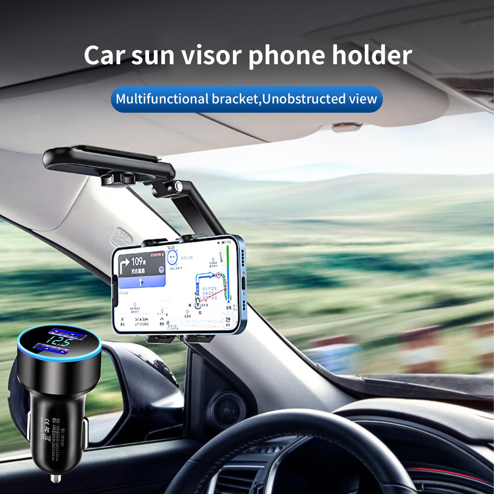 Phone Mount for Car,Rearview Mirror Phone Mount Holder for Car,Car sun visor phone holder,[2023 Flagship]Rotatable and Retractable Car Phone Holder,Works on all iPhone and Android smartphones