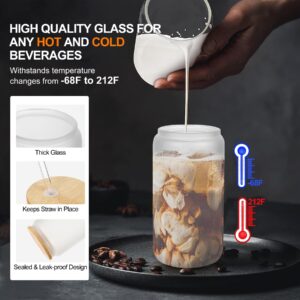 MOVNO 12 Pack Sublimation Cups - 16oz Frosted Glass Cups with Bamboo Lids and Straws Sublimation Glass Blanks Beer Can Shaped Cups Sublimation Glass Tumblers for Iced Coffee Juice Soda Drinks