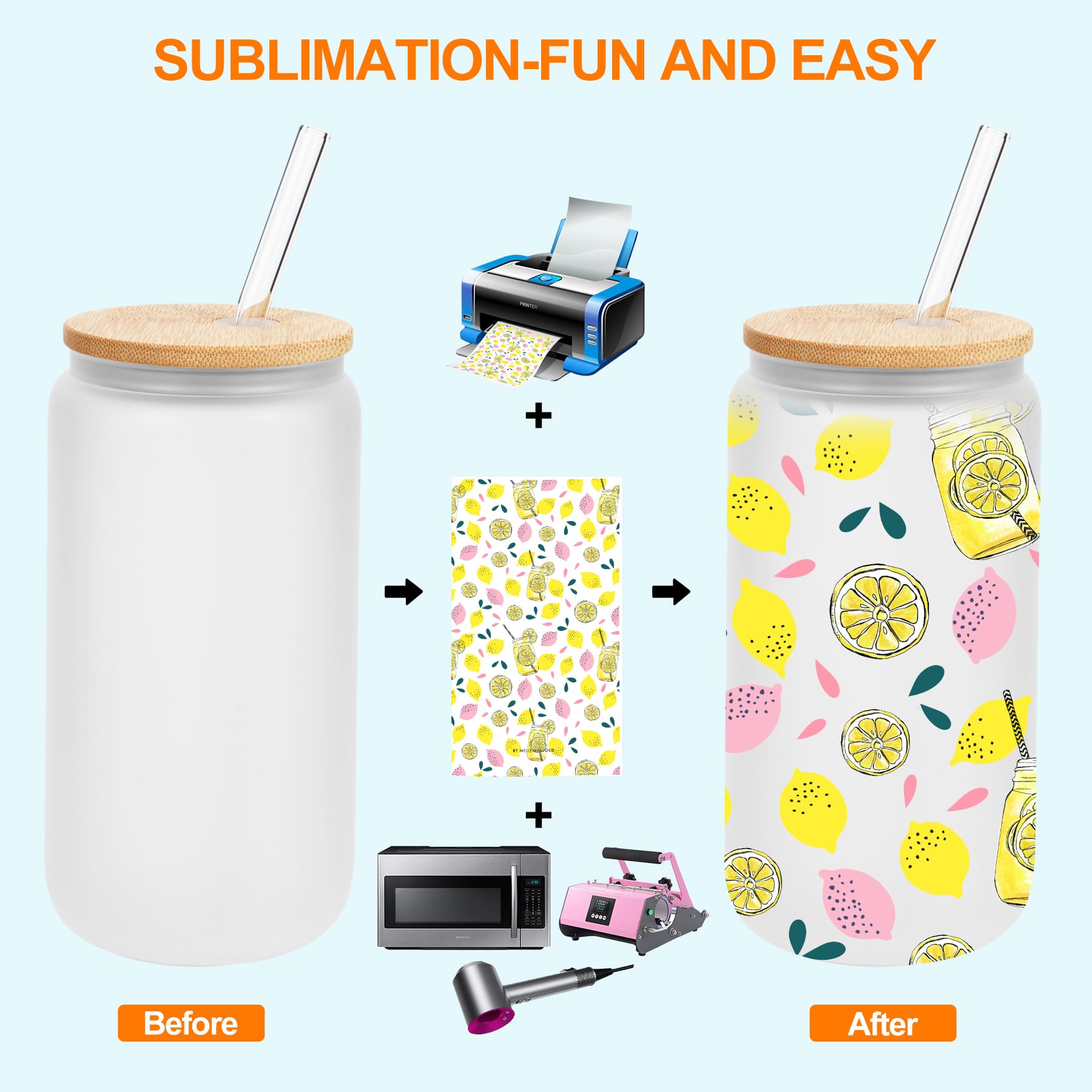 MOVNO 12 Pack Sublimation Cups - 16oz Frosted Glass Cups with Bamboo Lids and Straws Sublimation Glass Blanks Beer Can Shaped Cups Sublimation Glass Tumblers for Iced Coffee Juice Soda Drinks