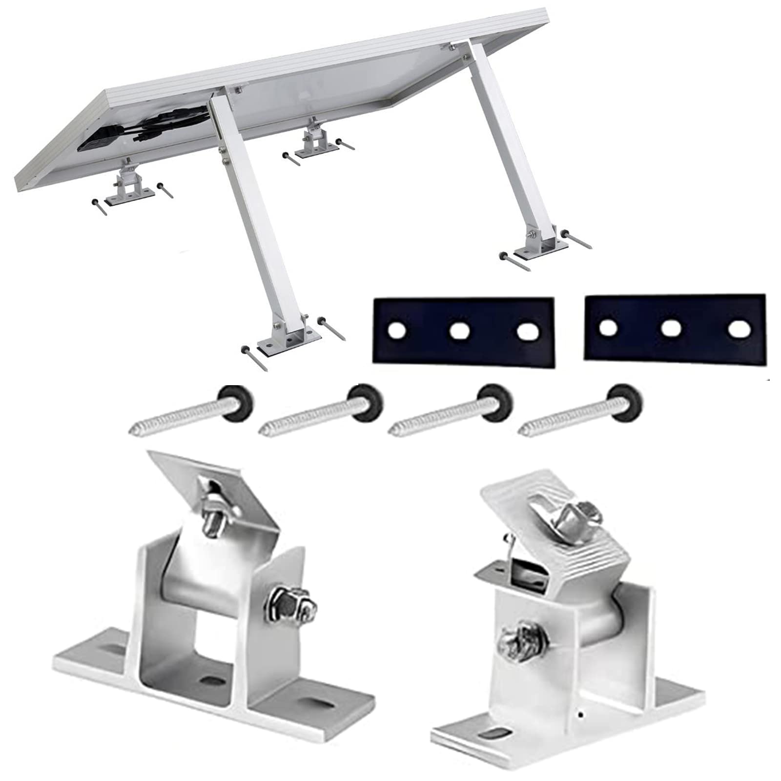 Solar Panel Bracket, Adjustable Solar Panel Mounting Brackets, Stainless Steel Solar Panel Holder End Clamp Kit, Solar Panel Stand 15-30° Adjustable Flat Roof Mount (Tilt Legs NOT Included)