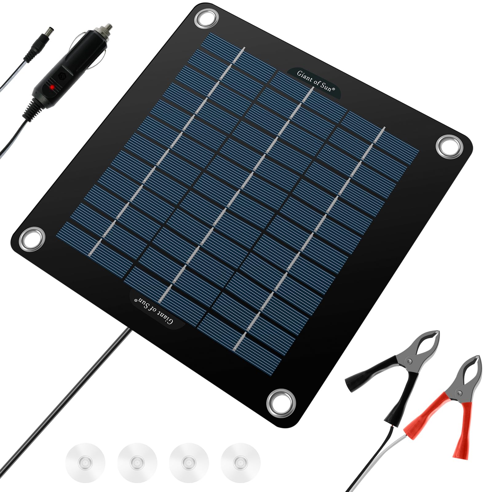 Upgraded 10W Solar Panel Kit, 12V Waterproof Solar Trickle Charger, Portable Solar Powered Charger Kit with 4 Suction Cups, Lightweight High Efficiency Car Battery Maintainer for Car Boat RV