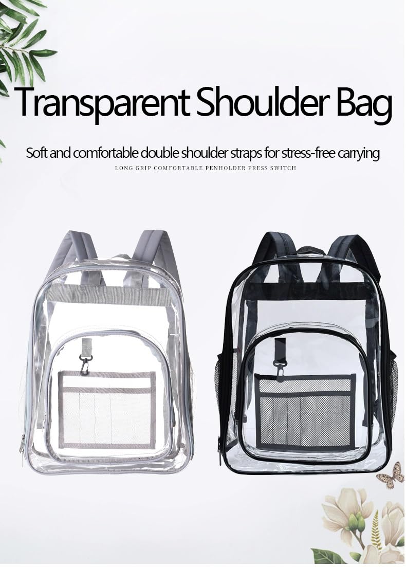 Fei Fan PVC fashion transparent backpack, heavy duty transparent backpack XL, men, women, daily life, work, travel. (Black)