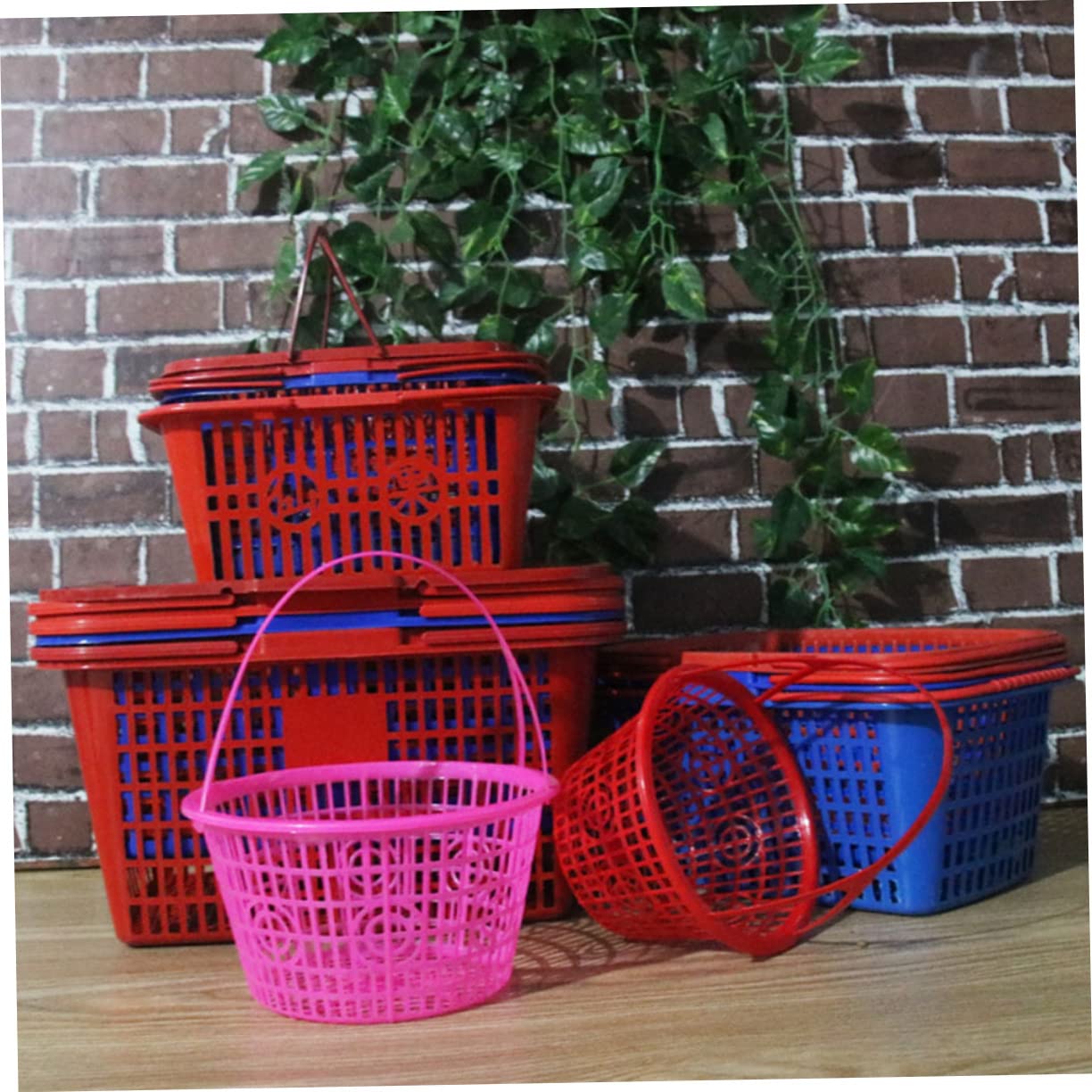 Homoyoyo 20pcs Fruit Picking Basket Kid Snack Container Basket for Snacks Strawberry Baskets Play Shopping Basket Kids Grocery Basket Fruit Basket with Handle Reusable Orange Container Red