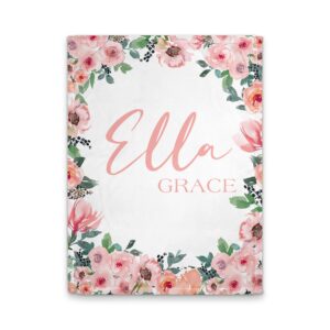 girls love a monogram - floral pink blushing baby blankets for girls - custom baby blankets for girls