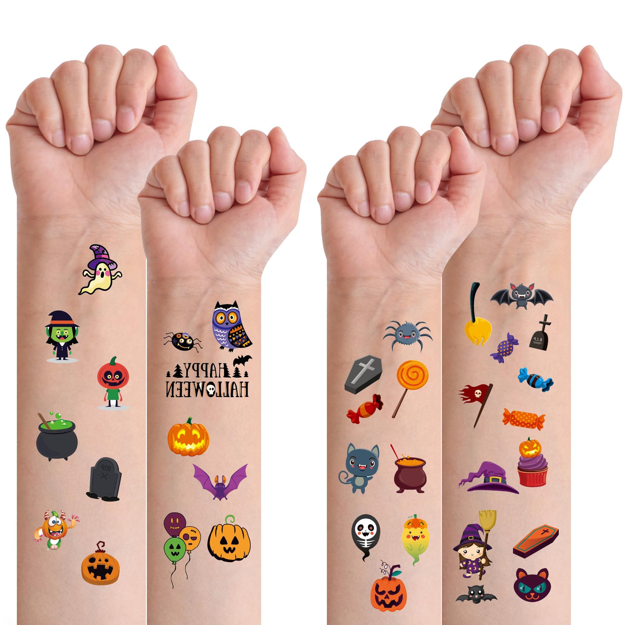 208 Pcs Halloween Scar Temporary Tattoos for Kids， Halloween Assorted Treat or Trick Halloween Fake Tattoo Stickers for Boys Girls Goody Bag Stuffers Prizes Party Favors