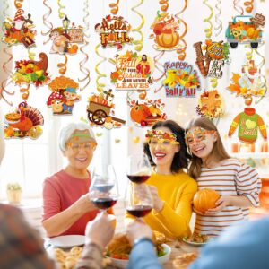 HOWAF Hello Fall Thanksgiving Pumpkin Hanging Swirls,30 Pack No DIY Fall for Jesus Autumn Harvest Foil Ceiling Swirl for Thanksgiving Fall Party Supplies, Fall Hanging Streamer