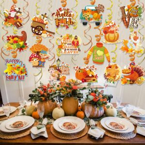 HOWAF Hello Fall Thanksgiving Pumpkin Hanging Swirls,30 Pack No DIY Fall for Jesus Autumn Harvest Foil Ceiling Swirl for Thanksgiving Fall Party Supplies, Fall Hanging Streamer