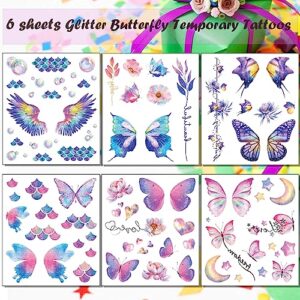 Tazimi Sweet Face Tattoos for Girls Women-8 Sheets Freckle Tattoos -6 Sheets Glitter Butterfly Temporary Tattoos for Halloween Parties Festival Makeup Rave Accessories Face Tattoos Sticker