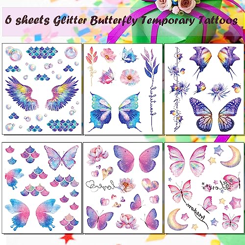 Tazimi Sweet Face Tattoos for Girls Women-8 Sheets Freckle Tattoos -6 Sheets Glitter Butterfly Temporary Tattoos for Halloween Parties Festival Makeup Rave Accessories Face Tattoos Sticker