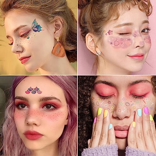 Tazimi Sweet Face Tattoos for Girls Women-8 Sheets Freckle Tattoos -6 Sheets Glitter Butterfly Temporary Tattoos for Halloween Parties Festival Makeup Rave Accessories Face Tattoos Sticker