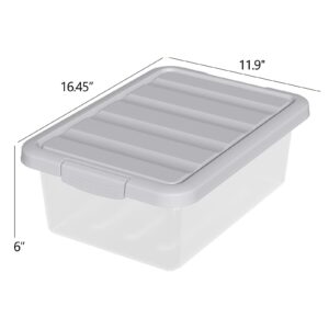 Buyitt 14 Quart Plastic Clear Storage Bin, Stackable Latching Box with Grey Lid, 2 Packs