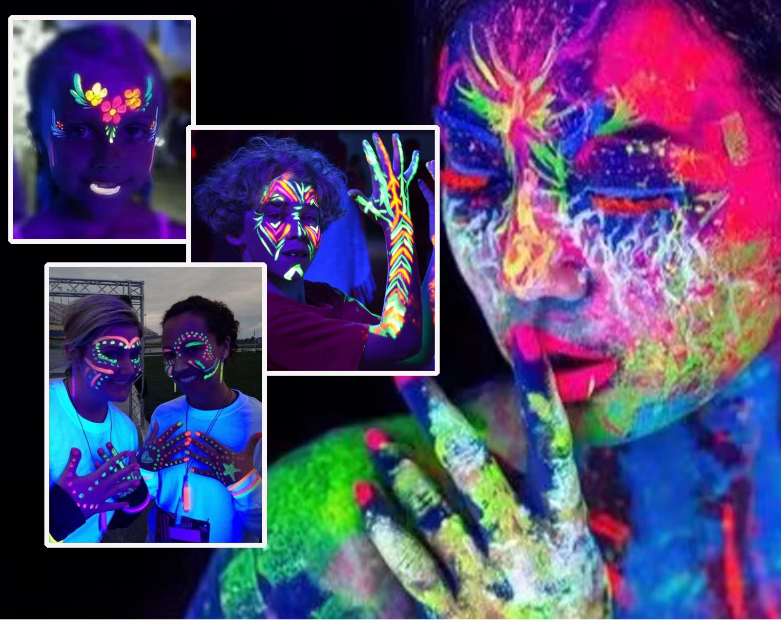 12 Pieces Glow Blacklight Face & Body Paint Makeup, Glow in The Dark Face Painting Kit Neon Paint Sticks for Kids Adult Halloween Glow Party