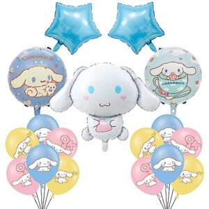 cinnamoroll birthday decorations, 17pcs anime foil balloons party balloons, kawaii cartoon theme birthday party supplies for girls party supplies party decoration favors foil balloon set