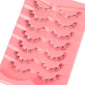 outopen 7 Pairs Bottom Lashes Clear Band Wispy Natural Look Lashes Japanese Manga Style Spiky Anime Lower Lashes Dramatic DIY Cosplay Bottom Eyelashes Reusable (A03)