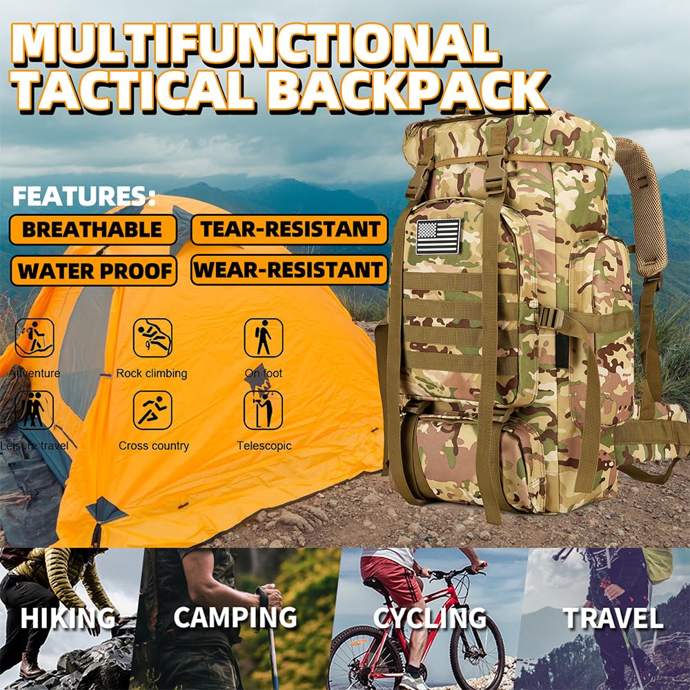 Bkcmy 45L Hiking Backpack Waterproof Travel Backpack Lightweight Outdoor Daypack Camping Backpack for Men Women (CP Camo)