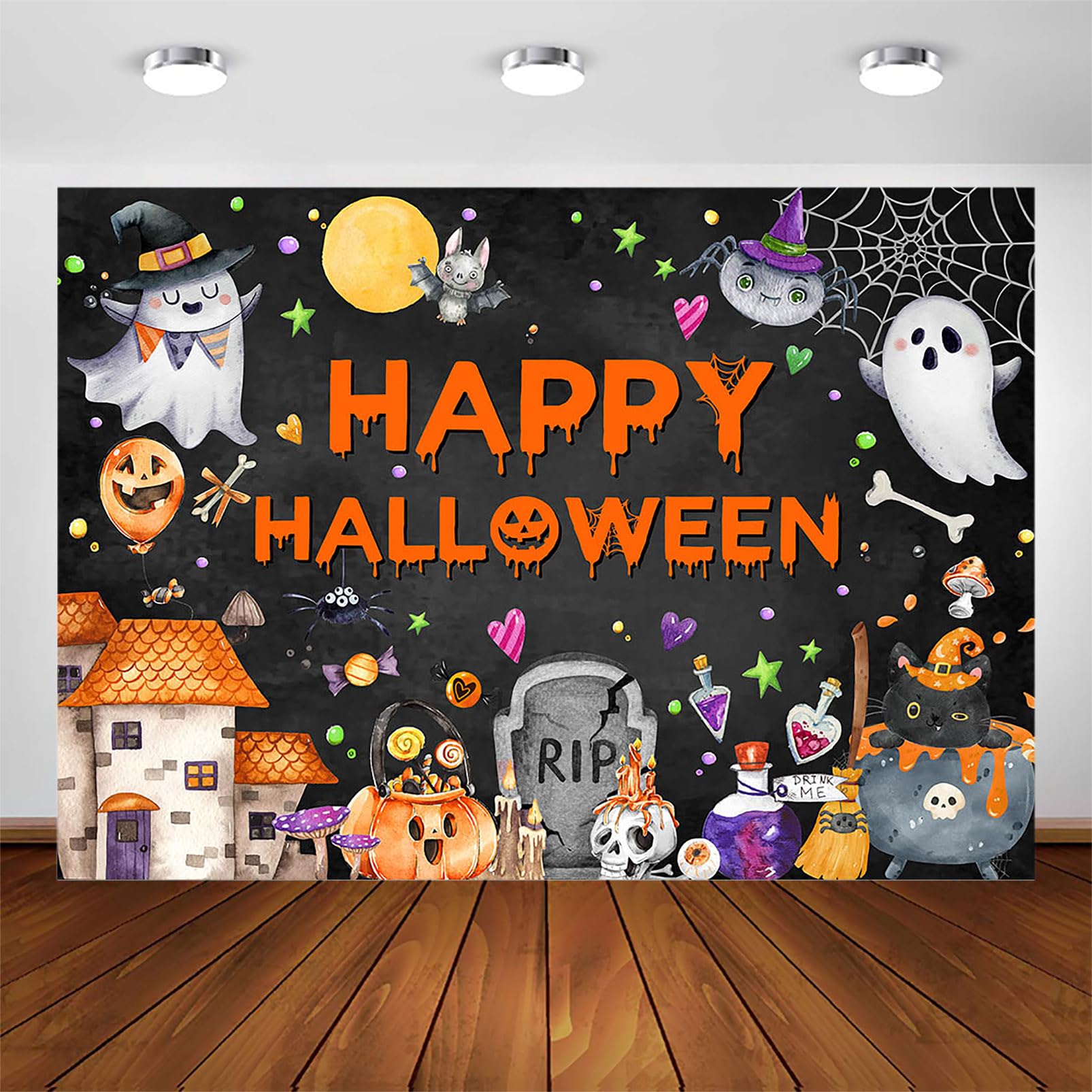 Avezano Happy Halloween Backdrop, Halloween Party Decorations Banner, Trick or Treat Photo Booth Halloween Backdrops for Kids Outdoor Halloween Photoshoot Background (7x5ft)