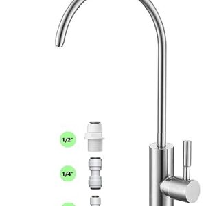 Drinking Water Faucet for Kitchen,100% Lead-Free Reverse Osmosis Faucet,Stainless Steel Kitchen Filtered Water Faucet,Brushed Nickel RO Faucet with Longer Thread Pipe