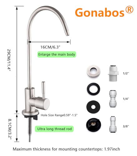 Drinking Water Faucet for Kitchen,100% Lead-Free Reverse Osmosis Faucet,Stainless Steel Kitchen Filtered Water Faucet,Brushed Nickel RO Faucet with Longer Thread Pipe