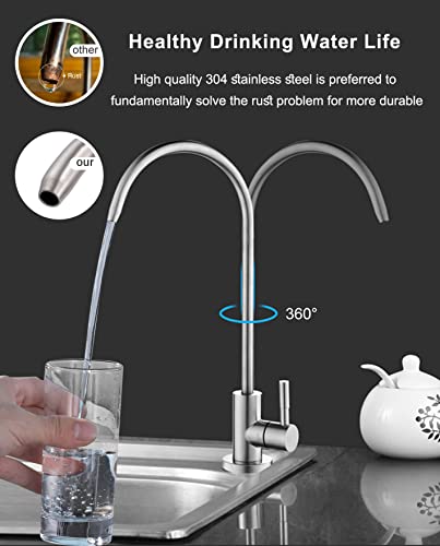 Drinking Water Faucet for Kitchen,100% Lead-Free Reverse Osmosis Faucet,Stainless Steel Kitchen Filtered Water Faucet,Brushed Nickel RO Faucet with Longer Thread Pipe