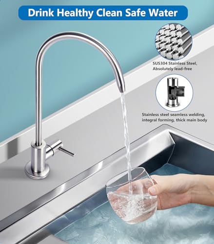 Drinking Water Faucet for Kitchen,100% Lead-Free Reverse Osmosis Faucet,Stainless Steel Kitchen Filtered Water Faucet,Brushed Nickel RO Faucet with Longer Thread Pipe