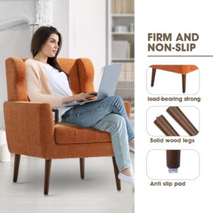 cinkehome Accent Chairs Set of 2 for Living Room, Chenille Upholstered Mordern Armchair, Comfy Soft Padded Lounge Reading Arm Chair in Small Spaces, Bedroom, w/Pillow, Solid Wood Leg, Orange