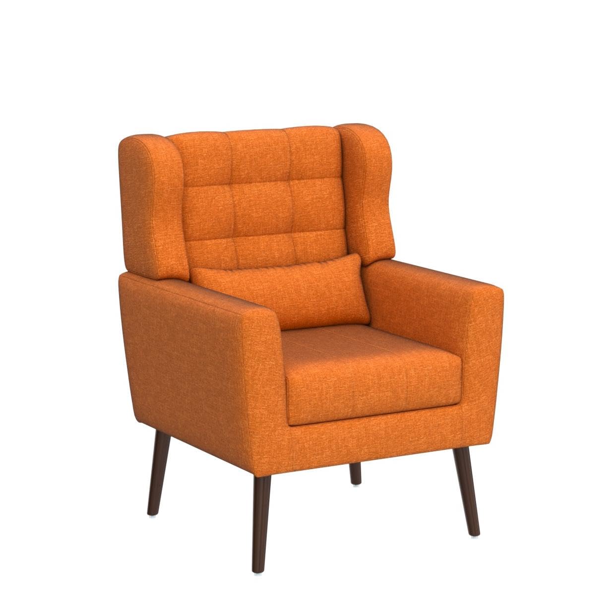 cinkehome Accent Chairs Set of 2 for Living Room, Chenille Upholstered Mordern Armchair, Comfy Soft Padded Lounge Reading Arm Chair in Small Spaces, Bedroom, w/Pillow, Solid Wood Leg, Orange