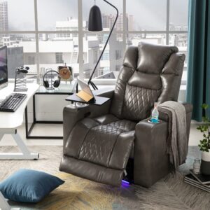 UFINEGO Power Recliner Chair with USB Port and Cup Holders, Home Theater Seating Reclining Chair Electric Recliners with Swivel Tray Table & Hidden Arm Storage for Living Room Bedroom, Grey