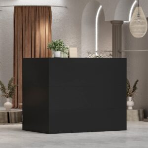 Hitow Modern Reception Desk Counter Table, L-Shap Reception Room Front Desk with Lockable Drawer & Open Shelves, Retail Counter for Salon Checkout Office, Black (55.9" W x 32.3" D x 48.4" H)