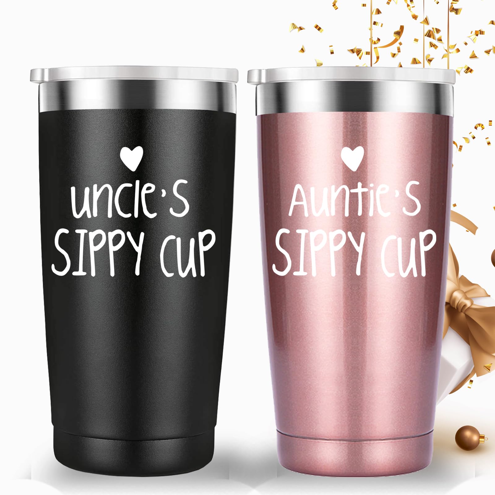 Mamihlap Uncle Auntie Travel Mug Tumbler.Uncle & Aunt Gifts.Gifts for Uncle and Auntie from Nephew and Niece.(20oz Black&Rose Gold)