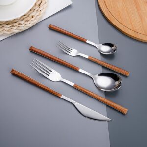 wooden silverware set with wood grain handle 30 pcs flatware sets service for 6 stainless steel home kitchen wedding restaurant cutlery utensils set forks spoons and knives delicate tableware