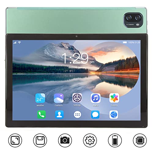 FECAMOS FHD Tablet, Dual Camera Green Supports Fast Charging 8 Core CPU 2 in 1 10.1 Inch Tablet 100-240V for Reading (US Plug)