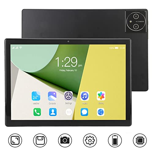 FECAMOS 10.1 Inch Tablet, FHD Tablet 2 in 1 100-240V 5G WiFi 8GB RAM 256GB ROM Dual Camera 5.0 Black with Keyboard for Watching (US Plug)