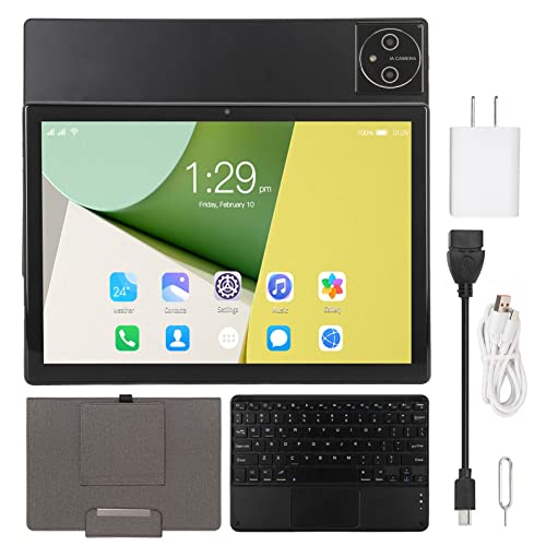 FECAMOS 10.1 Inch Tablet, FHD Tablet 2 in 1 100-240V 5G WiFi 8GB RAM 256GB ROM Dual Camera 5.0 Black with Keyboard for Watching (US Plug)