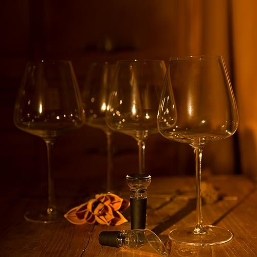 Red wine glasses 21oz Hand Blown Premium Crystal White square wine glass set of 4 Unique Large Wine Glasses Long Stem for men or women Wedding, Anniversary, Christmas