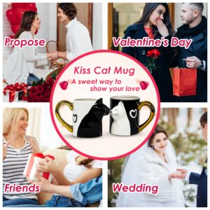 JVSupply Couple Gifts Cute Kissing Cat Mug Set Matching Couples Gold Ceramic Coffee Mug Set Couple Gifts for Wedding Anniversary Engagement Gifts for Cat Lovers 14oz.