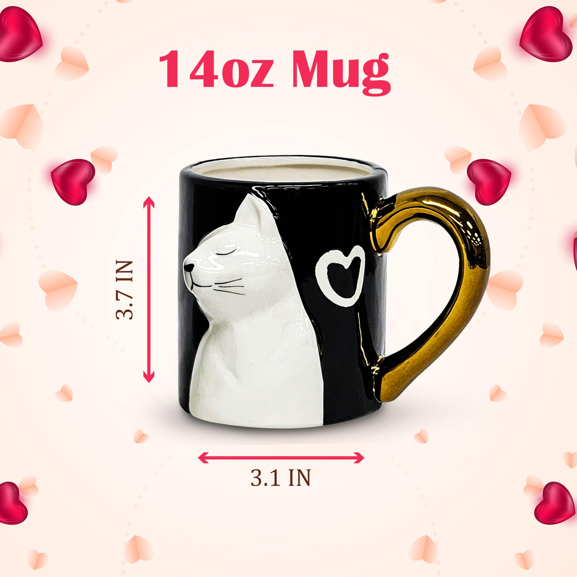 JVSupply Couple Gifts Cute Kissing Cat Mug Set Matching Couples Gold Ceramic Coffee Mug Set Couple Gifts for Wedding Anniversary Engagement Gifts for Cat Lovers 14oz.