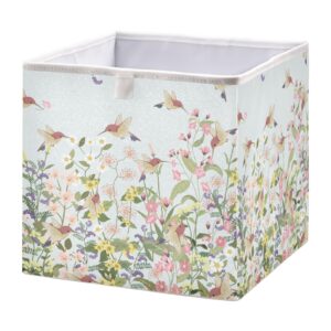 fugidog 11x11x11 inch fabric storage bins flowers hummingbirds foldable storage cubes baskets with handles clothes toys storage box for nursery closet shelves organizer