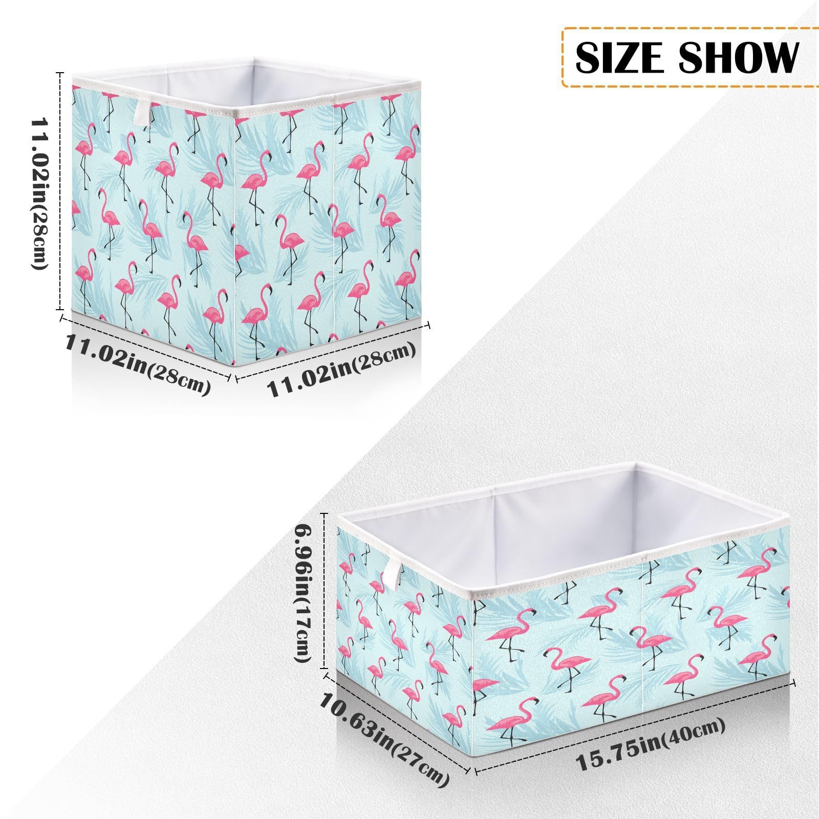 FUGIDOG 11x11x11 inch Fabric Storage Bins Tropical Pink Flamingo Foldable Storage Cubes Baskets with Handles Clothes Toys Storage Box for Nursery Closet Shelves Organizer