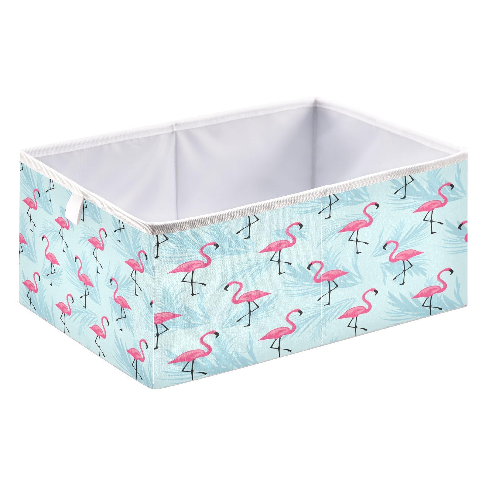 FUGIDOG 11x11x11 inch Fabric Storage Bins Tropical Pink Flamingo Foldable Storage Cubes Baskets with Handles Clothes Toys Storage Box for Nursery Closet Shelves Organizer